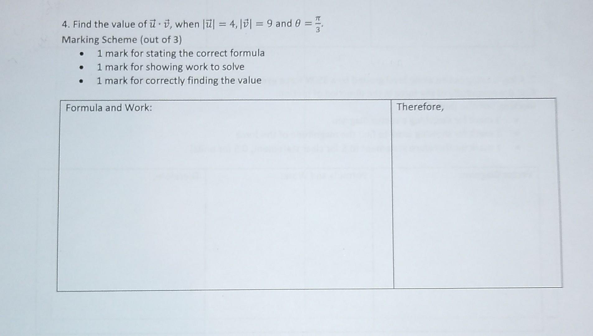 Solved 4. Find the value of u⋅v, when ∣u∣=4,∣v∣=9 and θ=3π. | Chegg.com