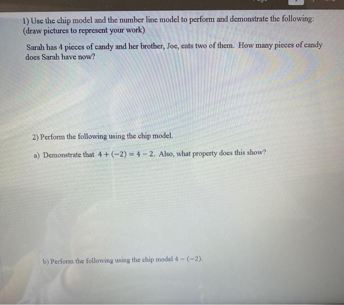 Solved 1) Use the chip model and the number line model to | Chegg.com