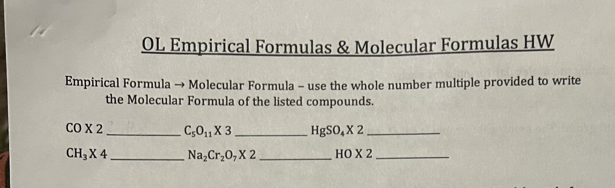 Solved OL Empirical Formulas & Molecular Formulas | Chegg.com