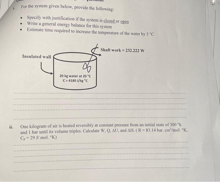Solved i. For the system given below, provide the following: | Chegg.com