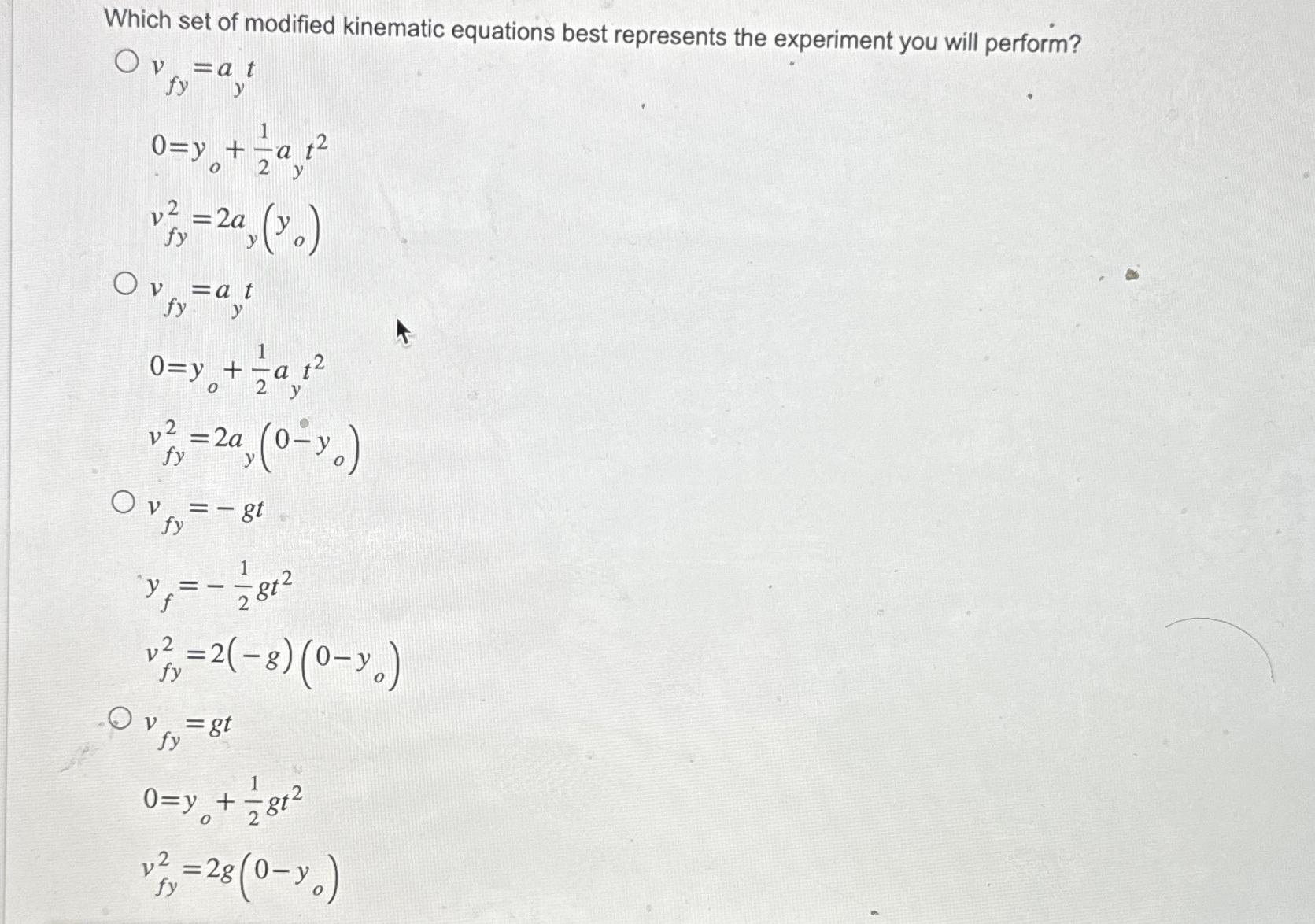 Solved Which set of modified kinematic equations best | Chegg.com