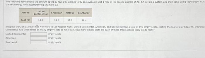 Solved Continental had three times as many empty seats as | Chegg.com