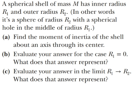 Solved A spherical shell of mass M ﻿has inner radiusR1 ﻿and | Chegg.com