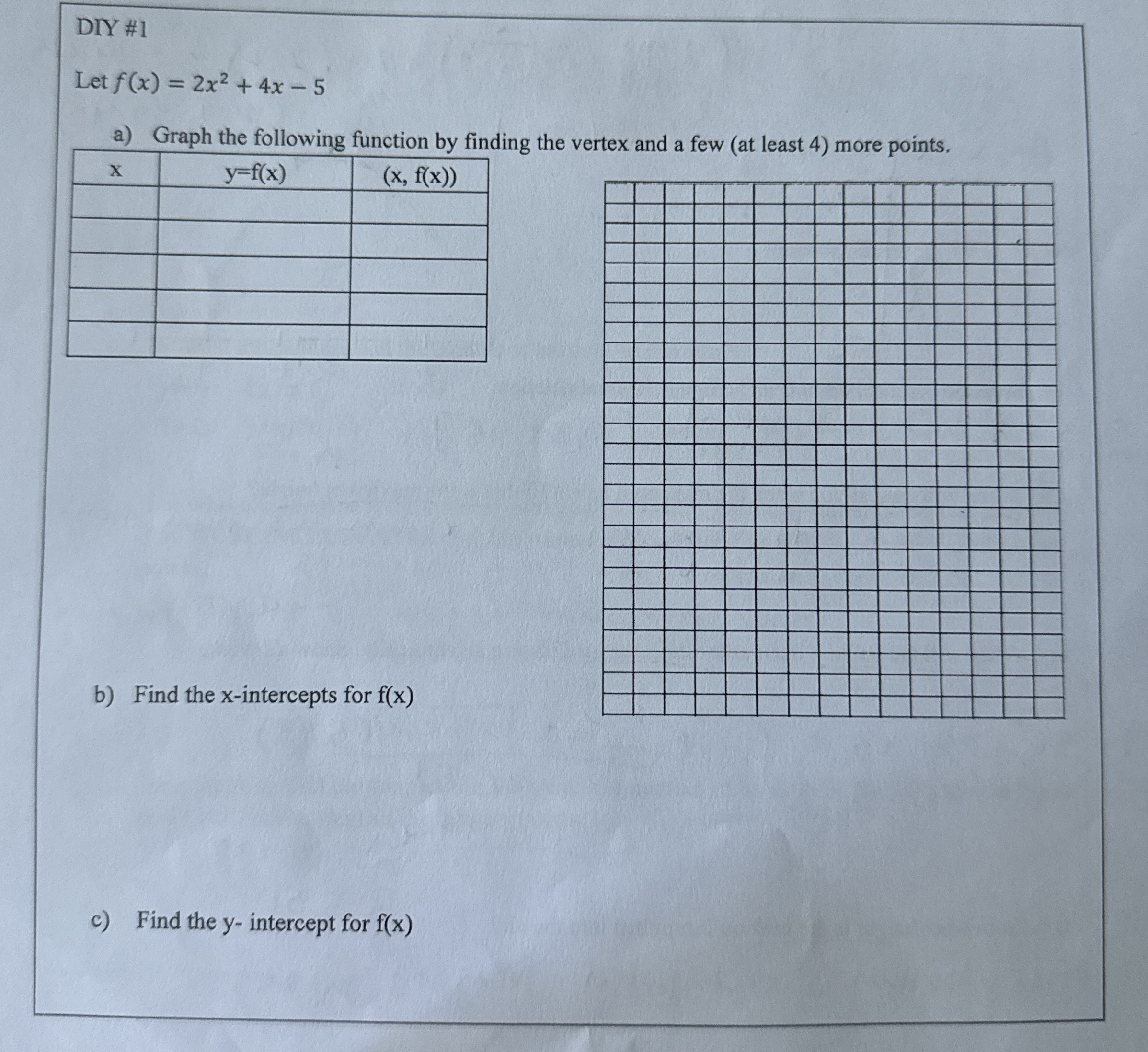 DIY #1Let f(x)=2x2+4x-5a) ﻿Graph the following | Chegg.com