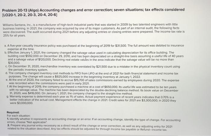 Solved Problem 20-13 (Algo) Accounting changes and error | Chegg.com