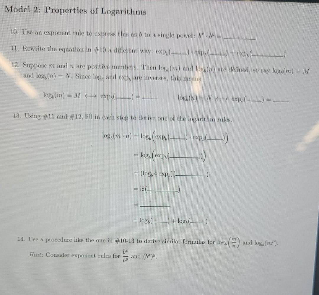 Solved #13 please #11 = expb (x) expb (y) = expb (x+y) #12 | Chegg.com