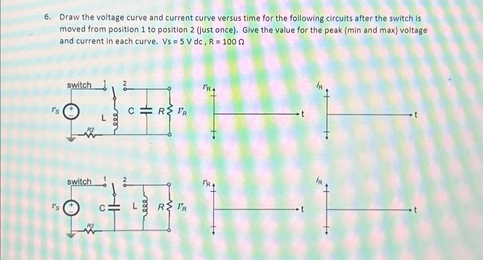 Draw the voltage curve and current curve versus time | Chegg.com