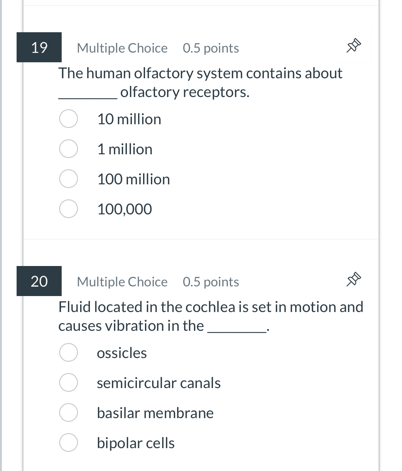 Solved 19Multiple Choice0.5 ﻿pointsThe human olfactory | Chegg.com