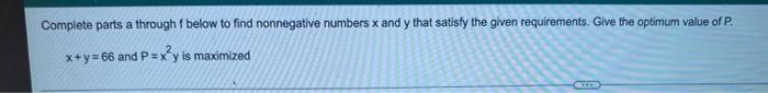 Solved Complete parts a through f below to find nonnegative | Chegg.com