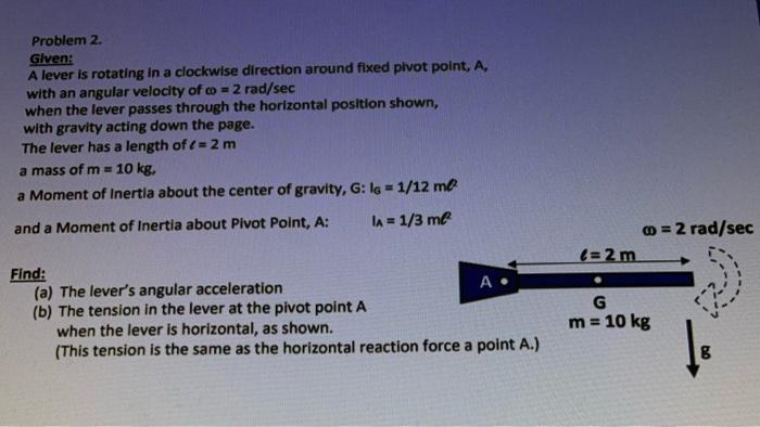 Solved Problem 2. Glven: A lever is rotating in a clockwise | Chegg.com