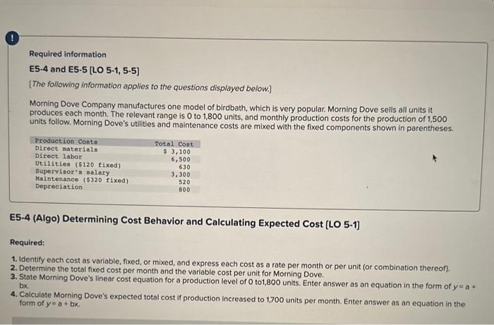 Solved Required information E5-4 and E5-5 [LO 5-1, 5-5] [The | Chegg.com