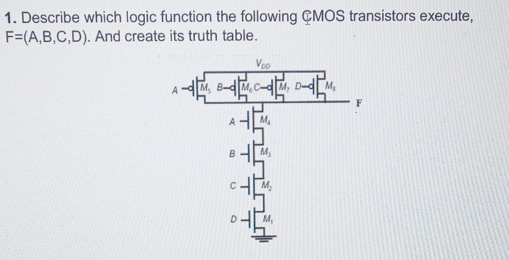 Solved 1. Describe which logic function the following ℓMOS | Chegg.com
