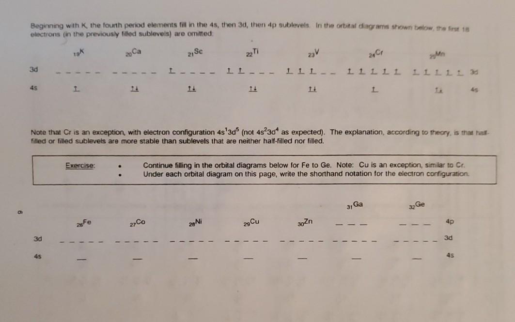 Solved Beginning with K the fourth period elements fit in | Chegg.com