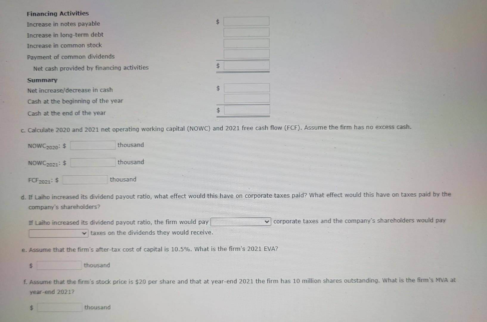 Solved c. Calculate 2020 and 2021 net operating working | Chegg.com