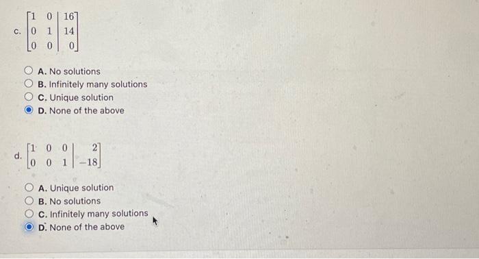 Solved The reduced row-echelon forms of the augmented | Chegg.com