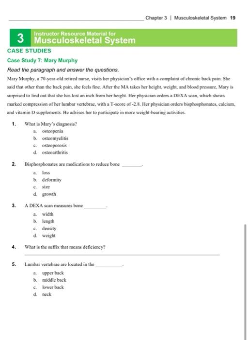 Solved 1. Chapter 3 Musculoskeletal System 19 Instructor | Chegg.com