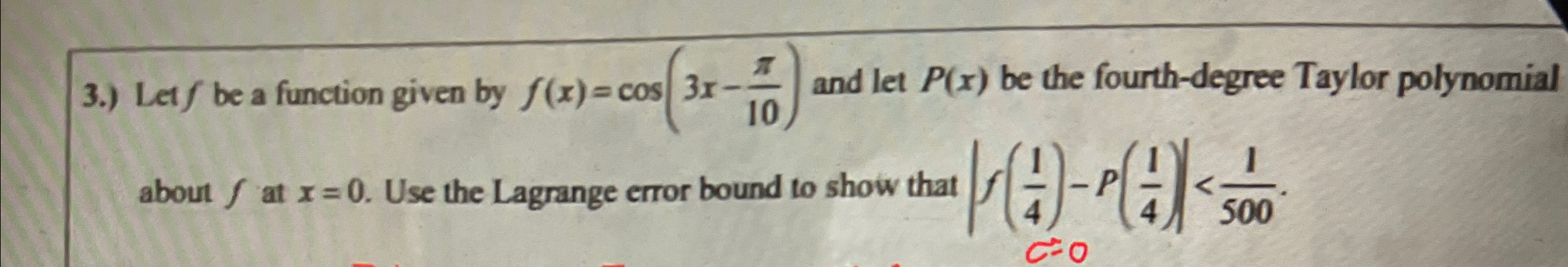 Solved 3.) ﻿Let f ﻿be a function given by f(x)=cos(3x-π10) | Chegg.com