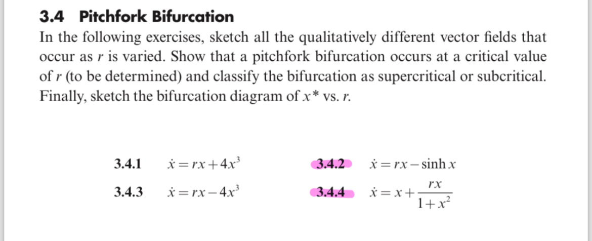 Solved 3.4 ﻿Pitchfork BifurcationIn the following exercises, | Chegg.com