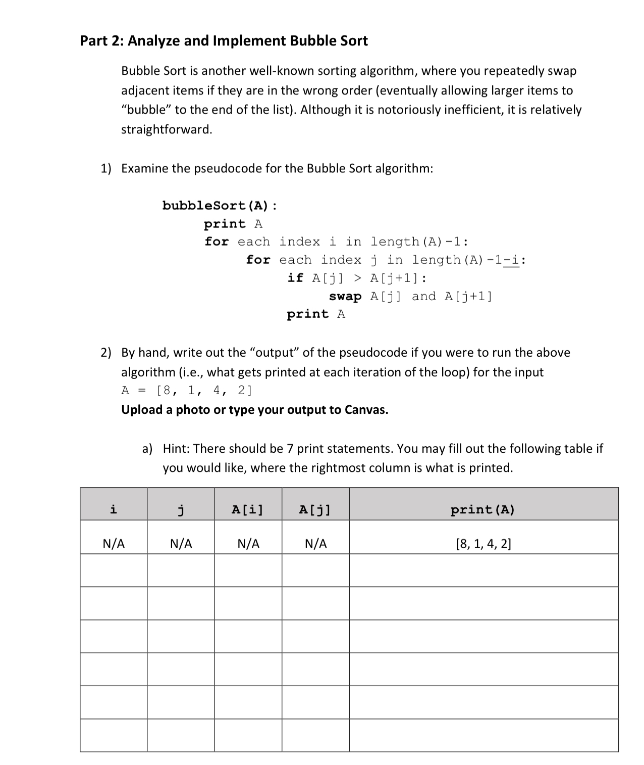 Part 2: Analyze and Implement Bubble SortBubble Sort | Chegg.com