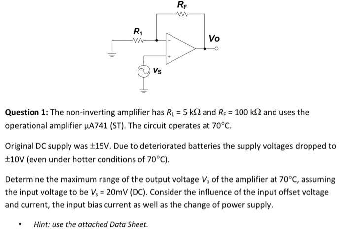 Solved RF w R1 Vo Vs Question 1: The non-inverting amplifier | Chegg.com