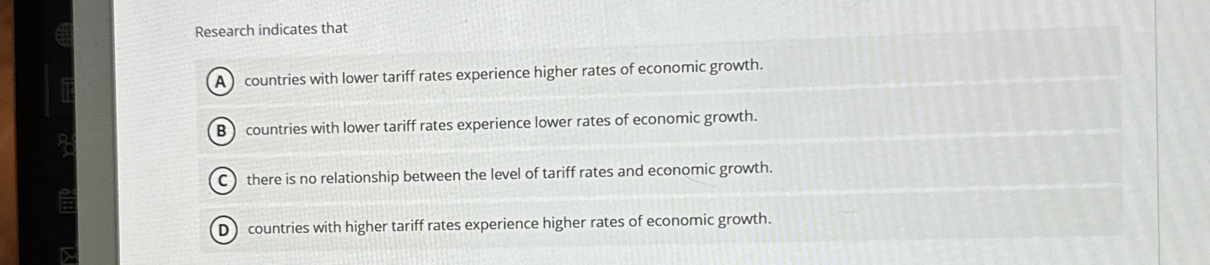 Solved Research indicates thatcountries with lower tariff | Chegg.com