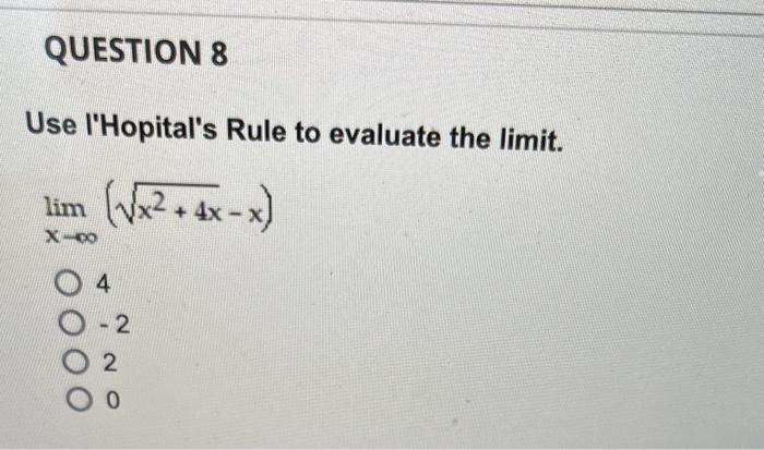 Solved Use l'Hopital's Rule to evaluate the limit. | Chegg.com