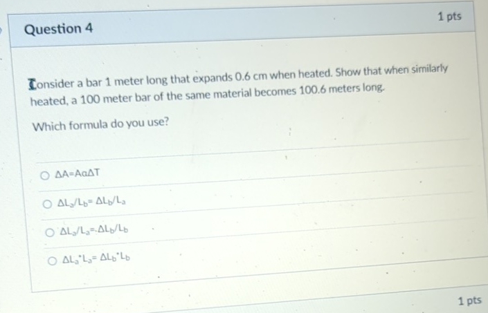 Solved Question 41 ﻿ptsConsider a bar 1 ﻿meter long that | Chegg.com