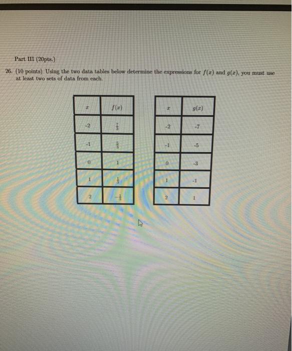 Solved Part III (20pts.) 26. (10 points) Using the two data | Chegg.com
