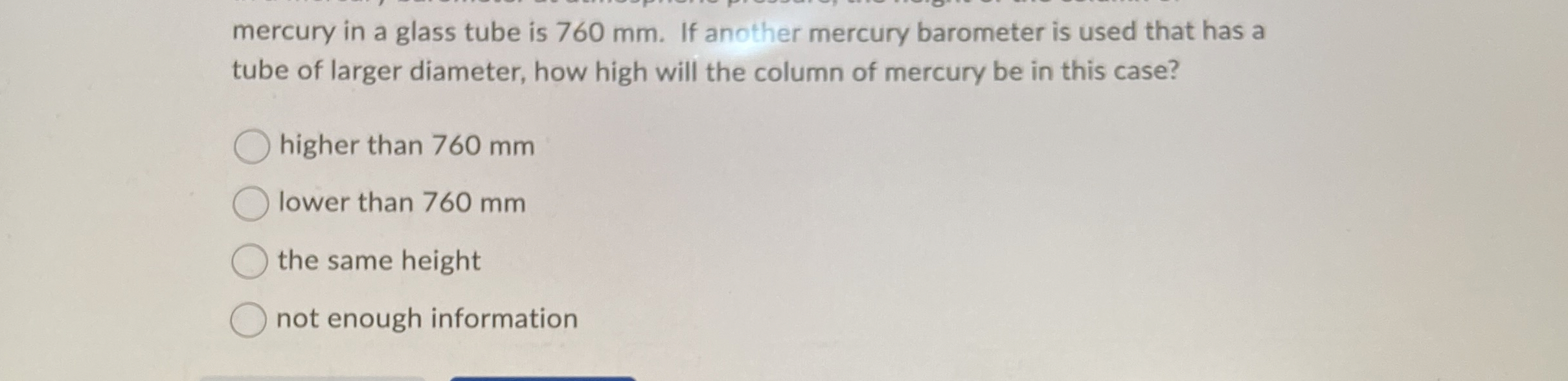 Solved mercury in a glass tube is 760 ﻿mm . ﻿If another | Chegg.com