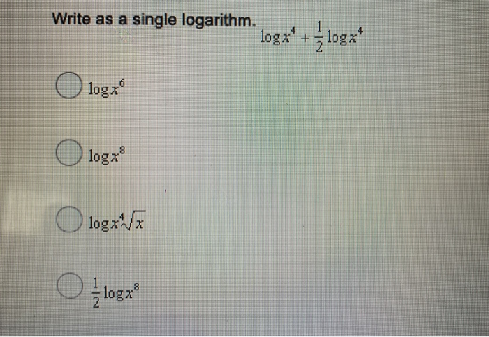 Solved Write as a single logarithm. logx* + logx* O loga O | Chegg.com