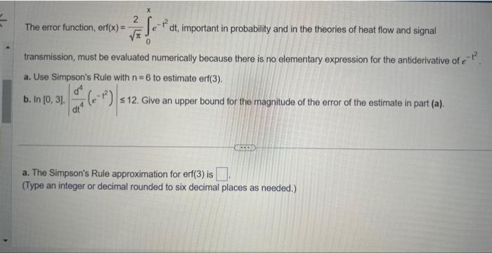 Solved The error function, erl( x)=π2∫0xe−t2dt, important in | Chegg.com