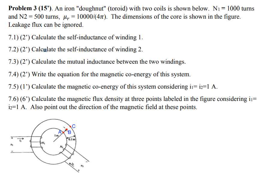 Solved Problem 3 (15'). ﻿An iron "doughnut" (toroid) ﻿with | Chegg.com