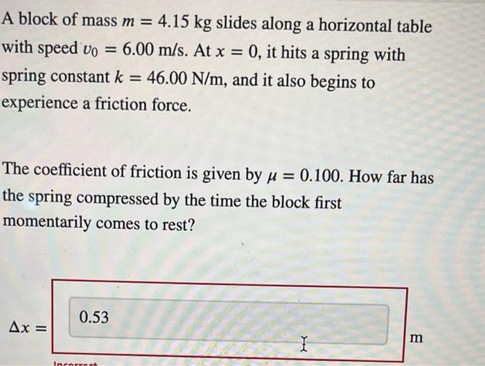 Solved A block of mass m=4.15 kg slides along a horizontal | Chegg.com