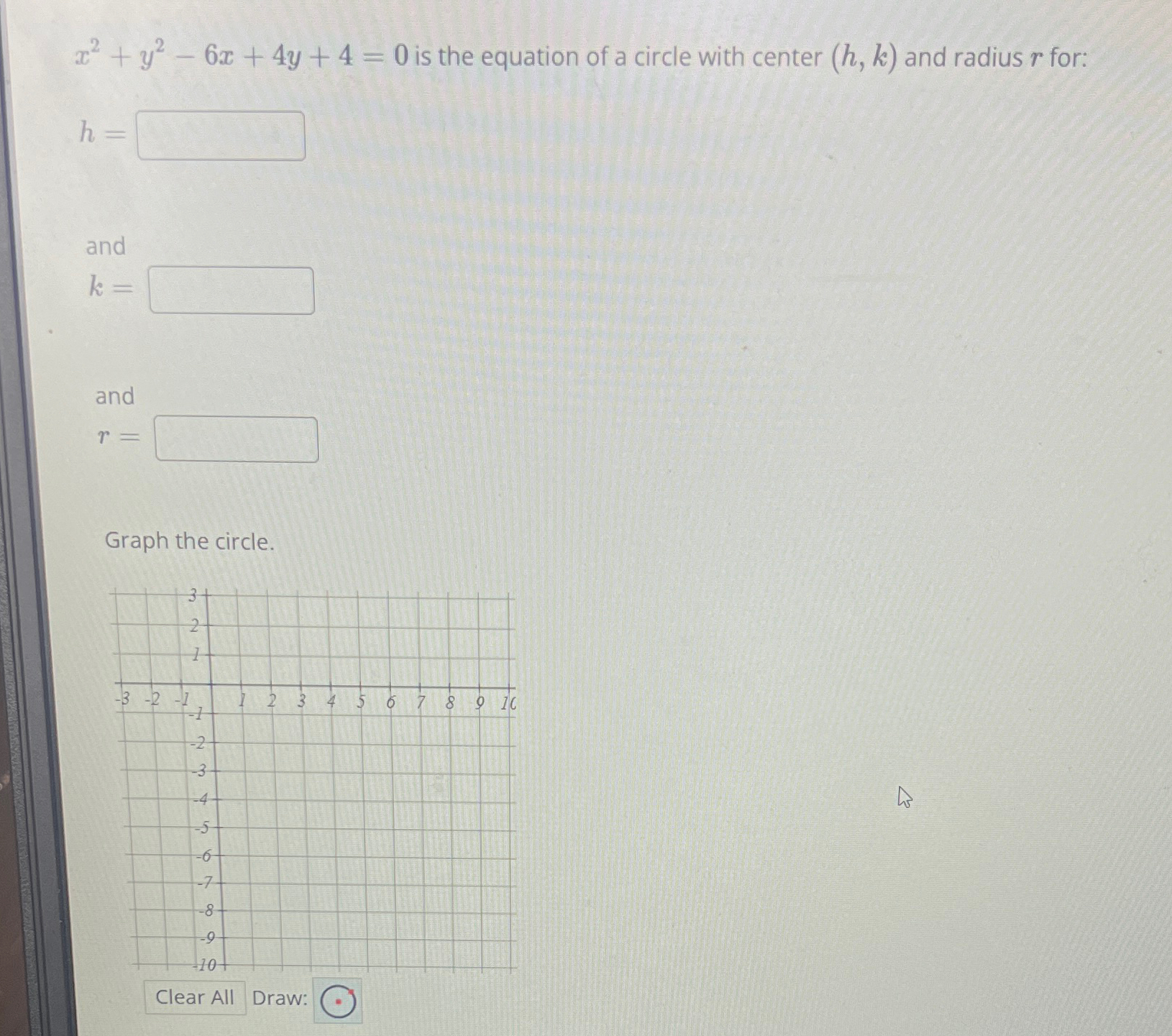 Solved x2+y2-6x+4y+4=0 ﻿is the equation of a circle with | Chegg.com