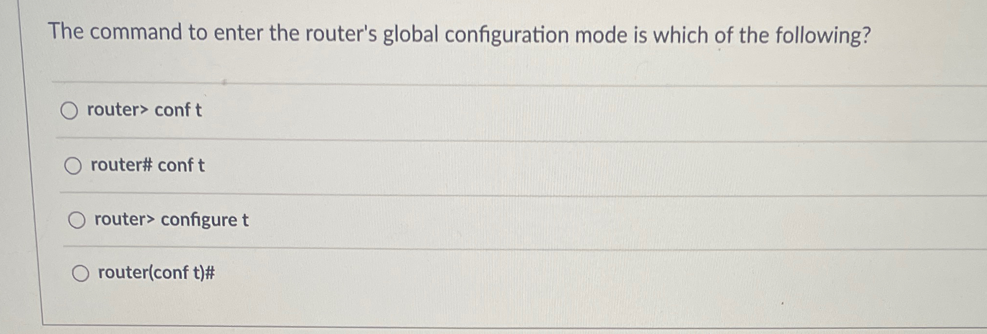 Solved The command to enter the router's global | Chegg.com