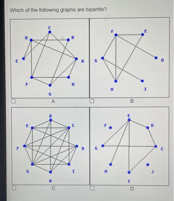 Solved Which of the following graphs are bipartite? | Chegg.com