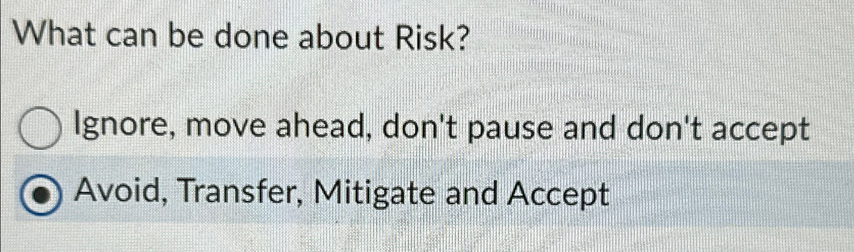 Solved What can be done about Risk? ﻿Ignore, move ahead, | Chegg.com
