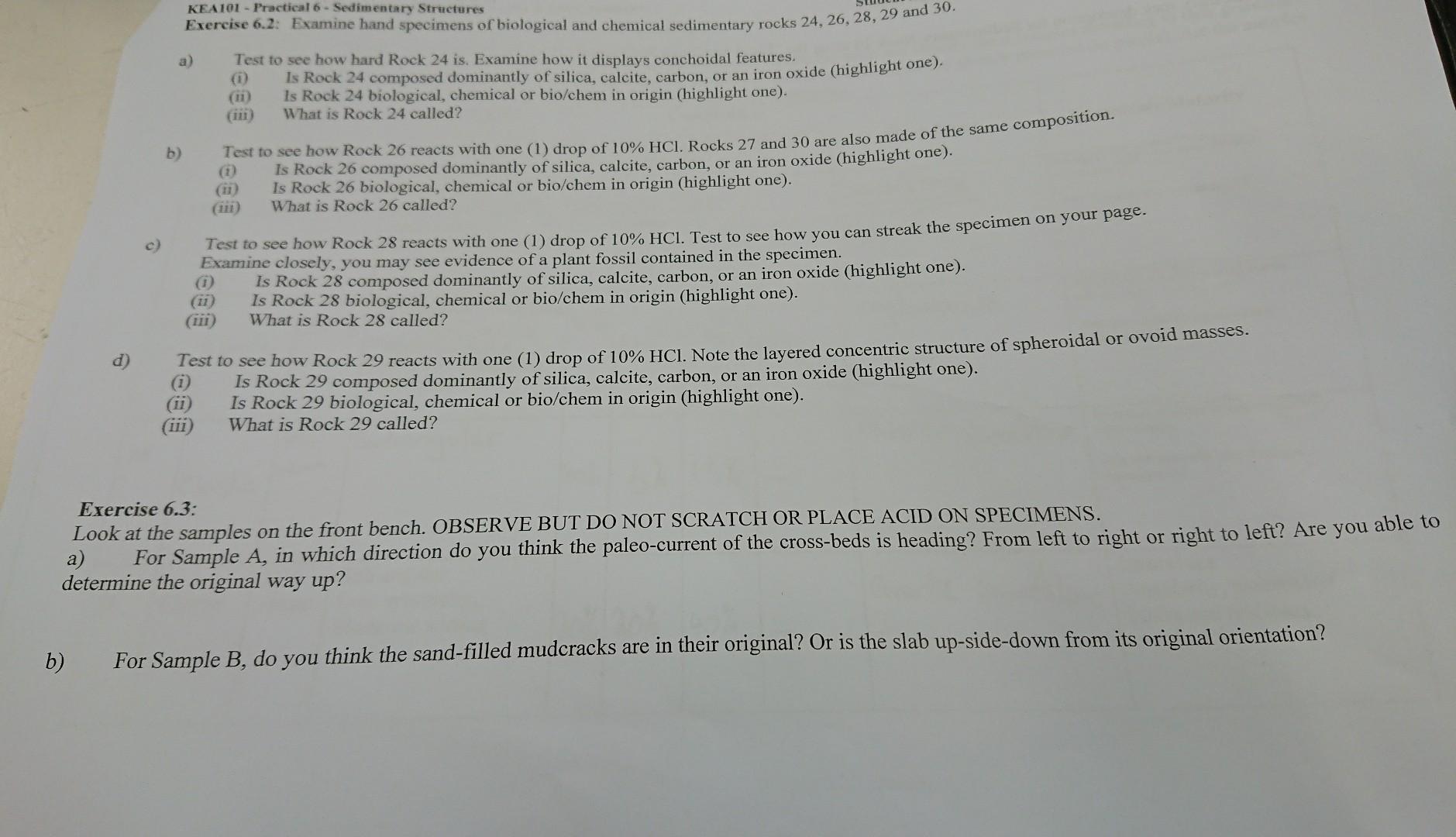 Exercise 6.2: Examine hand specimens of biological | Chegg.com