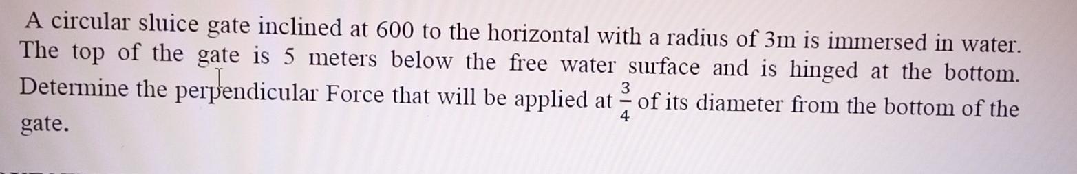 Solved A circular sluice gate inclined at 600 to the | Chegg.com