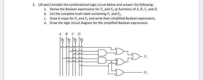 Solved 2. (20 pts) Consider the combinational logic circuit | Chegg.com
