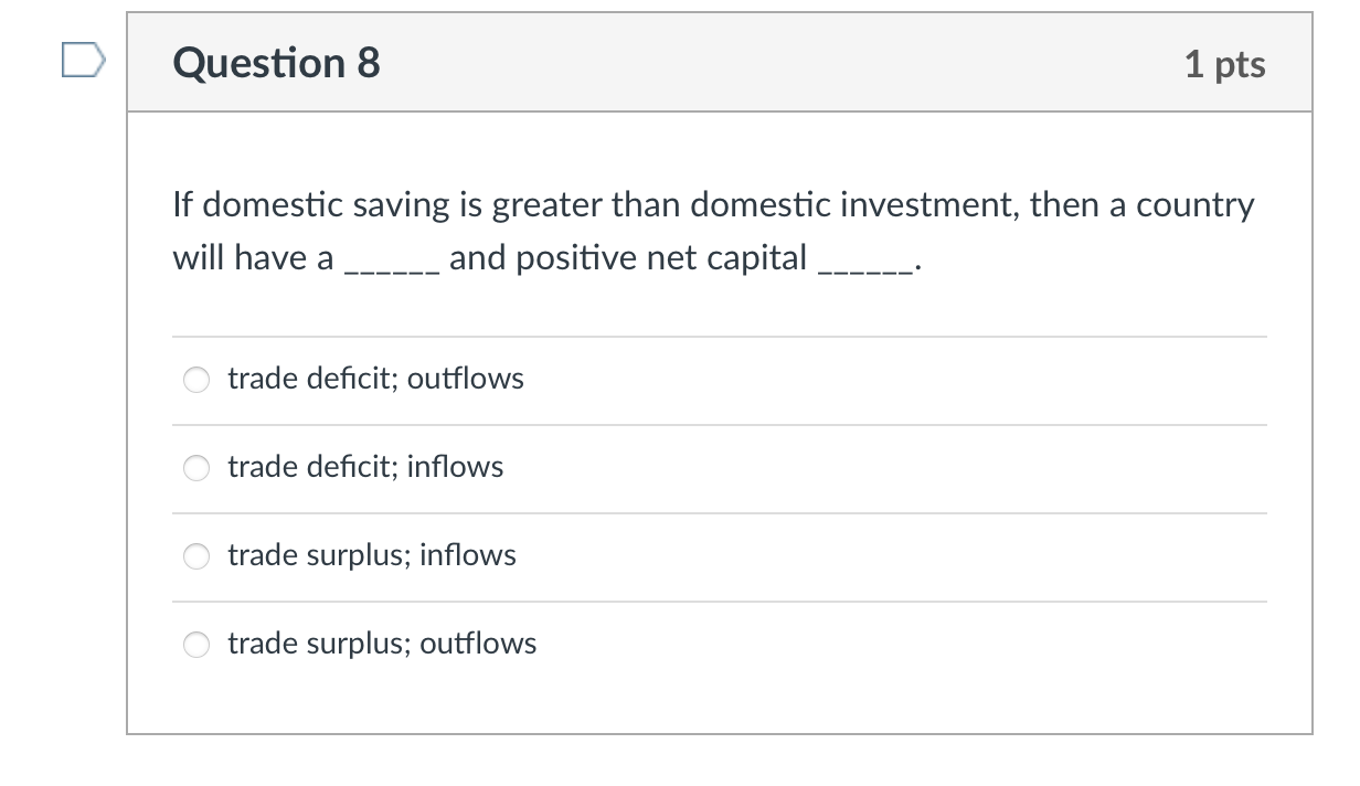 Solved Question 8If domestic saving is greater than domestic | Chegg.com