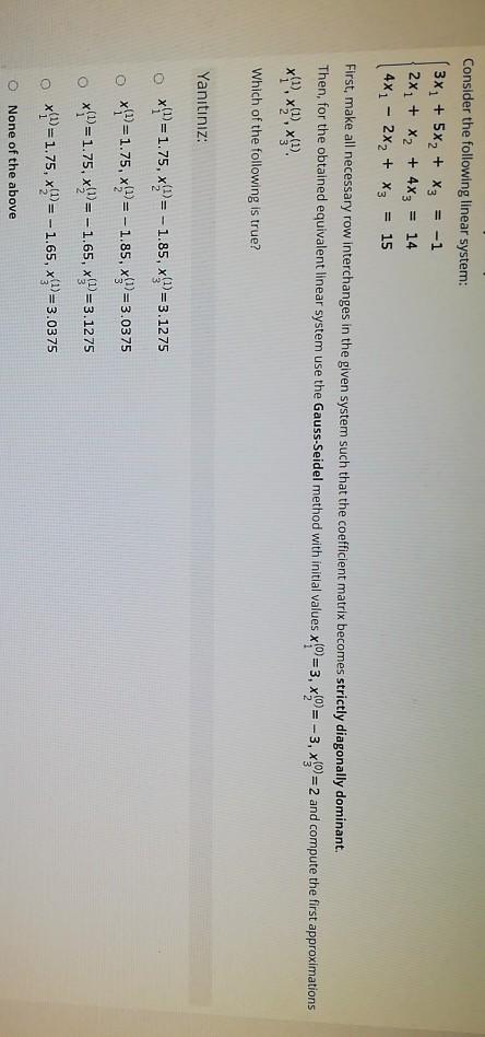 Solved Consider the following linear system: 3x₂ + 5x2 + x₃ | Chegg.com