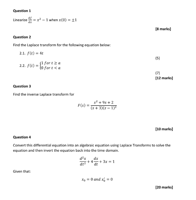 Solved Question 1 Linearize = x2 – 1 when x(0) = -1 (8 | Chegg.com
