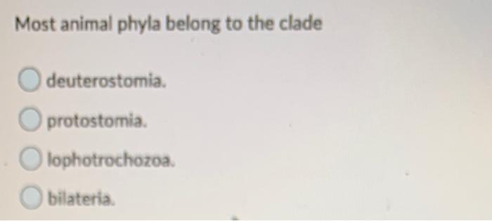 Solved Most animal phyla belong to the clade deuterostomia O | Chegg.com