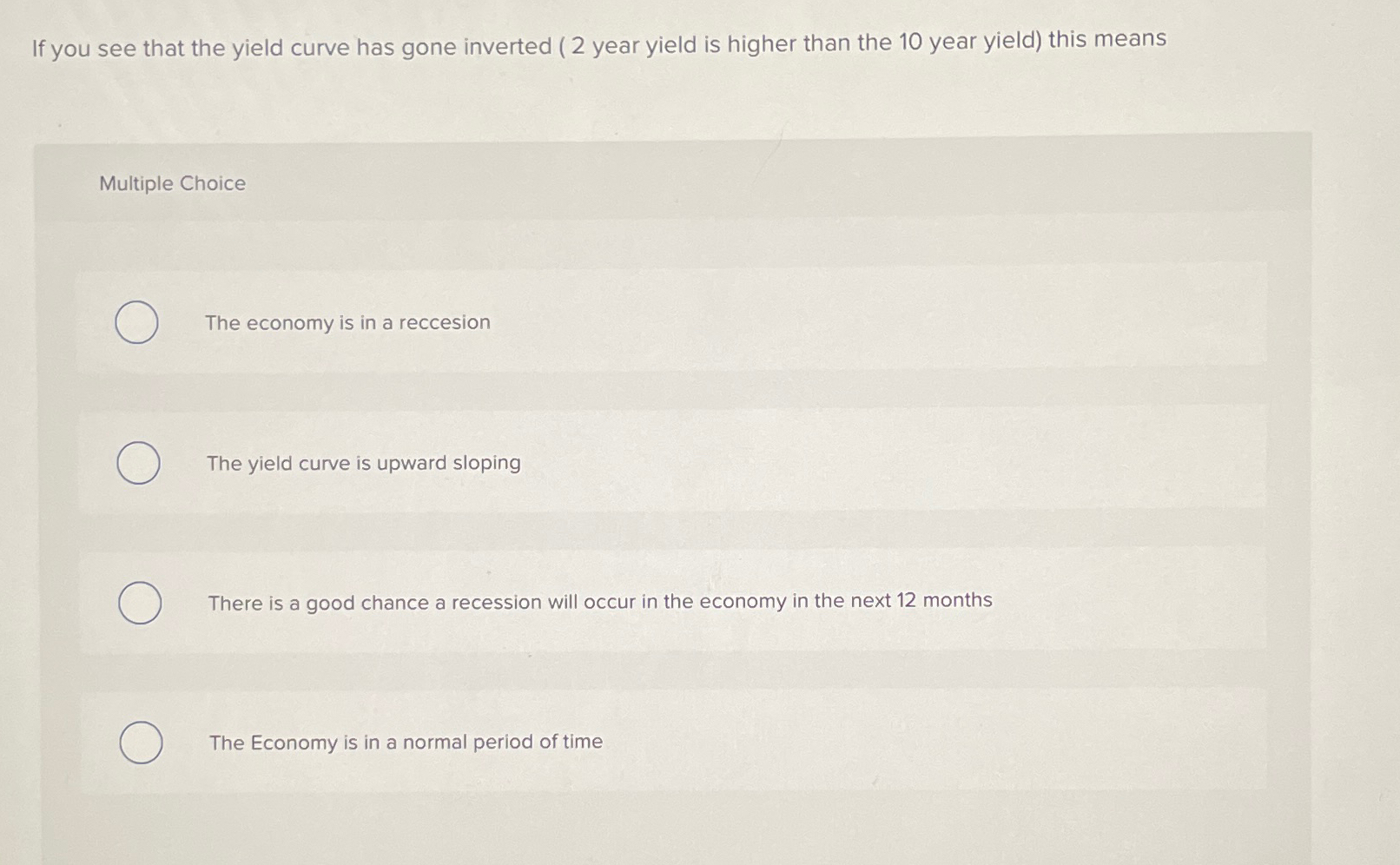 Solved If you see that the yield curve has gone inverted ( 2 | Chegg.com