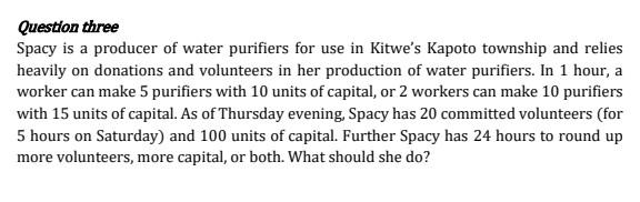 Solved Question three Spacy is a producer of water purifiers | Chegg.com