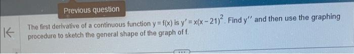 Solved The first derivative of a continuous function y=f(x) | Chegg.com