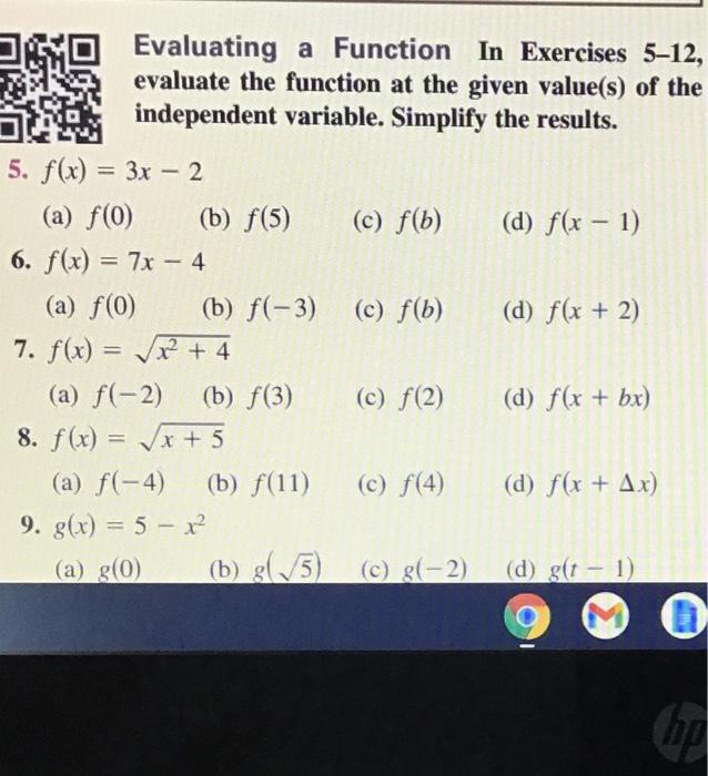 Solved Evaluating a Function In Exercises 5-12, evaluate the | Chegg.com