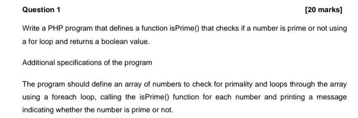 Solved Question 1 [20 marks] Write a PHP program that | Chegg.com