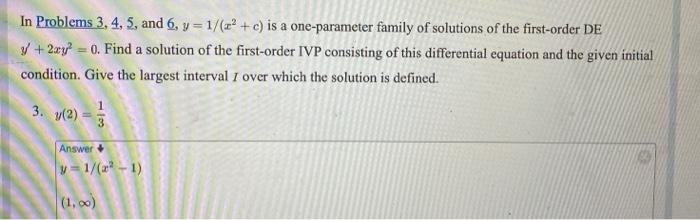 Solved In Problems 3,4,5, and 6,y=1/(x2+c) is a | Chegg.com